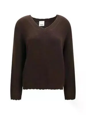 ALLUDE V-neck Ribbed-trim Sweater - Brown