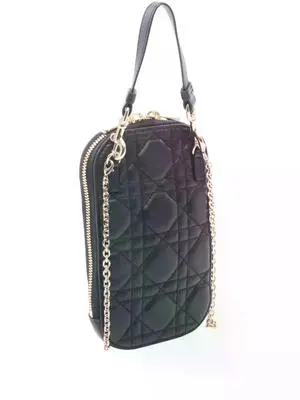 Dior 2000-2026 Lambskin Cannage Lady Call In Phone Holder Satchel - Black