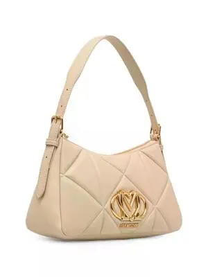 Moschino Quilted Logo-plaque Shoulder Bag - Neutrals