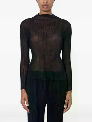 Issey Miyake Sheer Pleated Blouse - Black
