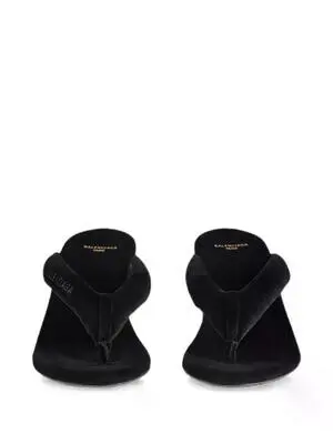 Balenciaga Velvet Wedge Thong Sandals - Black