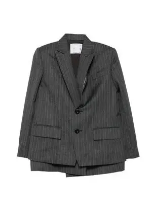 Sacai Pinstripe Peplum Hem Blazer - Black