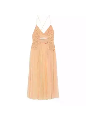 Alberta Ferretti Lace-trimmed Pleated Midi Dress - Neutrals