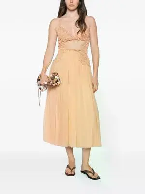 Alberta Ferretti Lace-trimmed Pleated Midi Dress