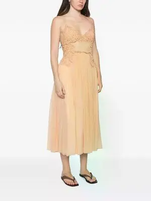 Alberta Ferretti Lace-trimmed Pleated Midi Dress