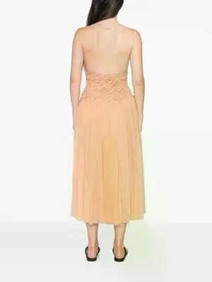 Alberta Ferretti Lace-trimmed Pleated Midi Dress