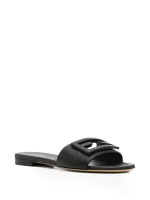 Fendi Baguette Ff-logo Leather Slides - Black