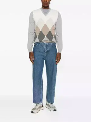VENGERA Argyle Pattern V-neck Sweater - Grey