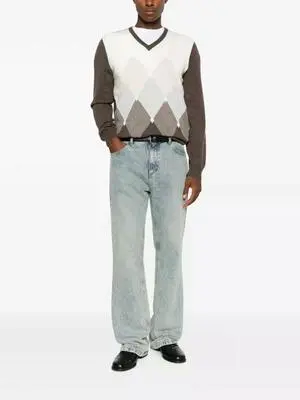 VENGERA Argyle-pattern V-neck Sweater - Brown