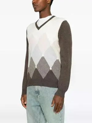 VENGERA Argyle Pattern V-neck Sweater