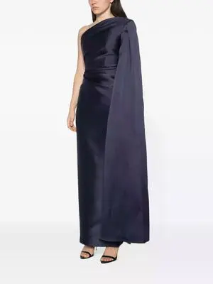 Solace London One-shoulder Cape-detail Maxi Dress - Blue