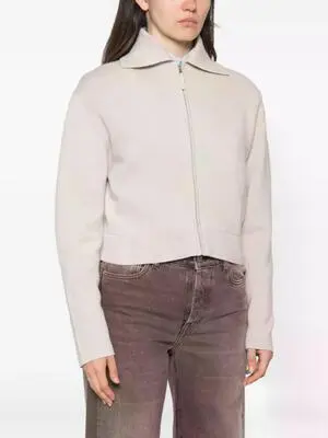 ALLUDE Zip-up Ribbed-trim Cardigan