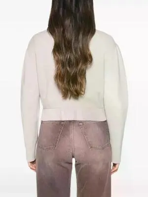ALLUDE Zip-up Ribbed Trim Cardigan