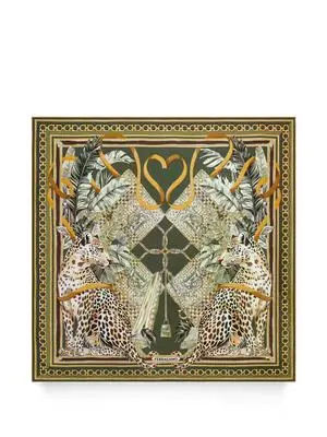 FERRAGAMO Feline-print Silk Foulard Scarf - Green