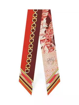 FERRAGAMO Feline-print Bandeau Scarf - Red