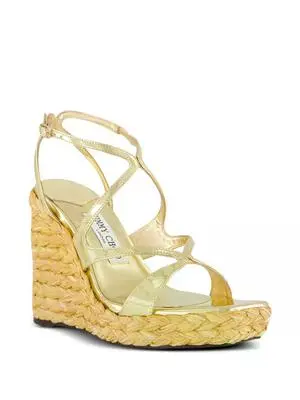JIMMY CHOO Ayla Liquid-metal Leather Wedge Sandals - Gold