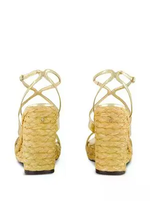 JIMMY CHOO Ayla Liquid-metal Leather Wedge Sandals