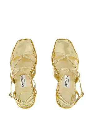 JIMMY CHOO Ayla Liquid-metal Leather Wedge Sandals