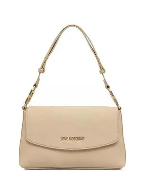 Moschino Logo-plaque Pebbled Shoulder Bag - Neutrals