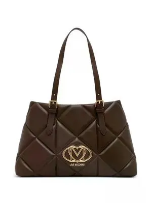 Moschino Quilted Logo-plaque Tote Bag - Brown