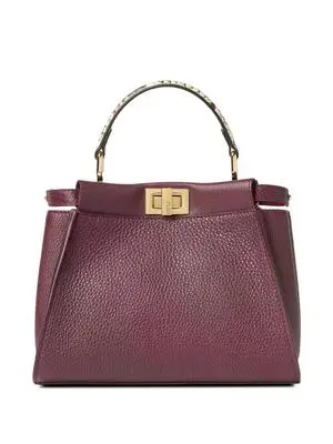 Fendi Peekaboo Mini Burgundy Cuoio Romano Leather Bag - Red