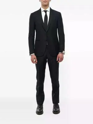 Corneliani Satin-lapel Virgin-wool Suit - Black