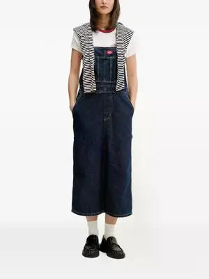Dickies Logo-patch Pinafore Midi Denim Dress - Blue