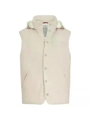 Brunello Cucinelli Bonded Wool Flannel Down Vest With Detachable Hood - Neutrals
