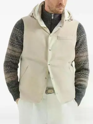 Brunello Cucinelli Bonded Wool Flannel Down Vest With Detachable Hood - Neutrals