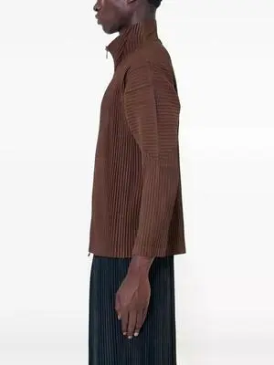 Issey Miyake Pleated High-neck Zip-up Jacket - Brown