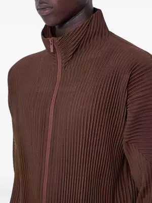 Issey Miyake Pleated High-neck Zip-up Jacket - Brown