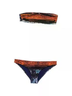 Balmain Abstract-print Bandeau Bikini - Orange