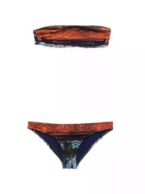 Balmain Abstract Print Bandeau Bikini - Orange