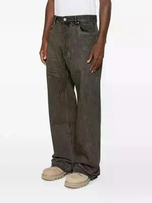 Rick Owens Faded Whiskered Wide Leg Jeans - Grey
