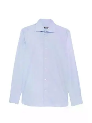 Zegna Spread-collar Long-sleeve Shirt - Blue
