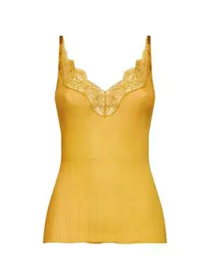 Saint Laurent Laced Tank Top In Ribbed Silk - Yellow