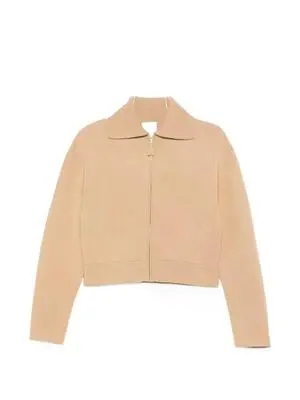 ALLUDE Zip-up Ribbed-trim Cardigan - Neutrals