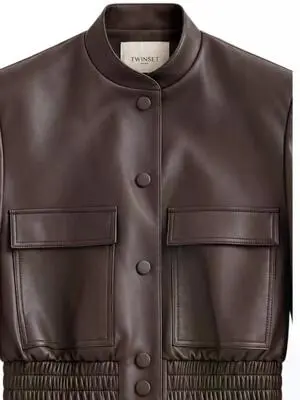 TWINSET Faux-leather Bomber Jacket With Pockets