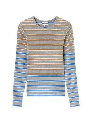GANNI Long-sleeve Top In Double Stripe - Grey