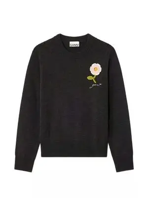 GANNI Jumper With Crochet Flower - Grey