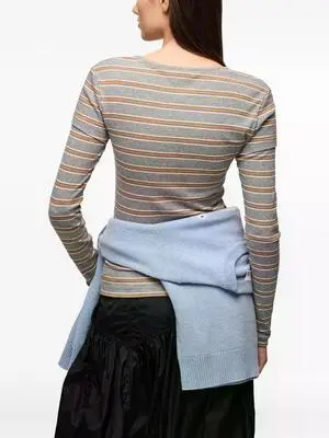 GANNI Striped Cut-out V-neck Long Sleeve Top