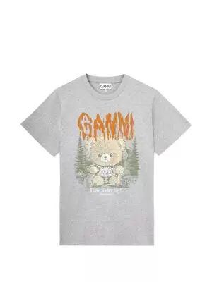 GANNI T-shirt With Forest Teddy - Grey