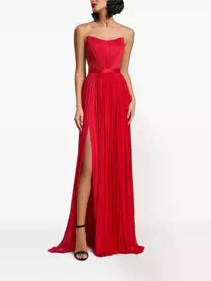 CRISTALLINI Estella Pleated Silk Maxi Dress - Red