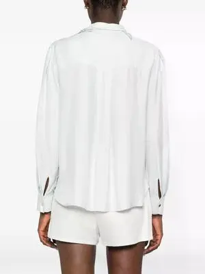 SELF-PORTRAIT Floral Embellished Band Collar Shirt - Blue