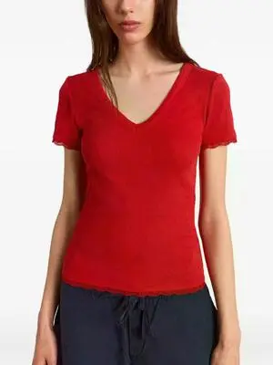 DAMSON MADDER Paige Lace-trim V-neck T-shirt - Red