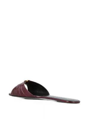 Saint Laurent Babylone Slides In Smooth Leather - Red