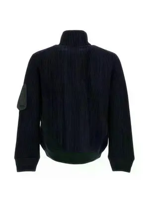Sacai Ribbed-knit Panelled Cardigan