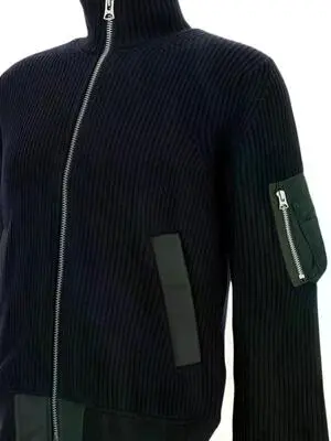 Sacai Ribbed-knit Panelled Cardigan