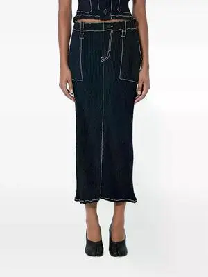 Issey Miyake Midi Wavelet Contrast-stitching Elasticated-waistband Skirt - Black