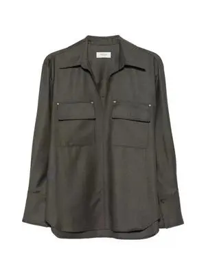 Agnona Long-sleeve Blouse With Zip Front And Flap Pockets